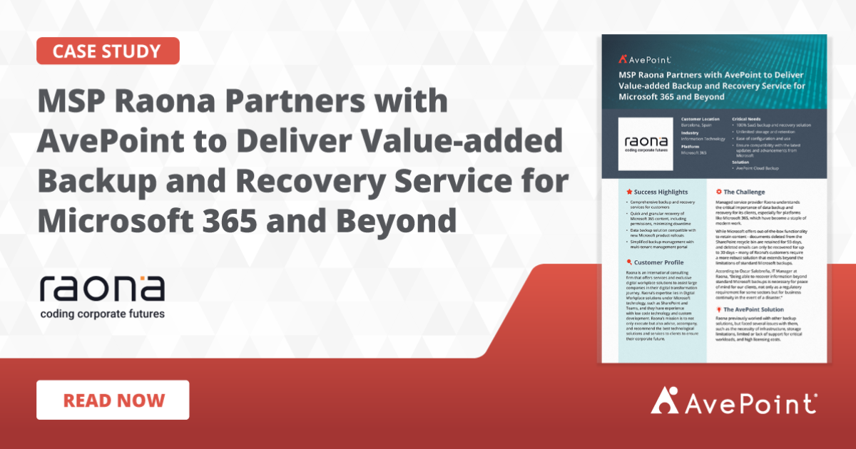 Raona Offers Comprehensive Backup and Recovery Services with AvePoint ...